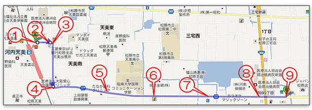 河内天美駅（天美・三宅西・田井城）方面からの案内 | アクセスマップ | いなだ歯科／大阪府松原市の口コミで評判の歯科医院です。