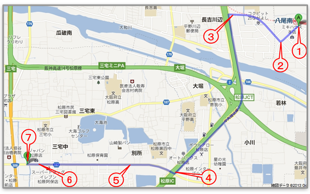 八尾南駅からの案内（長吉川辺・若林・大堀・別所・小川方面）からの案内 | アクセスマップ | いなだ歯科／大阪府松原市の口コミで評判の歯科医院です。