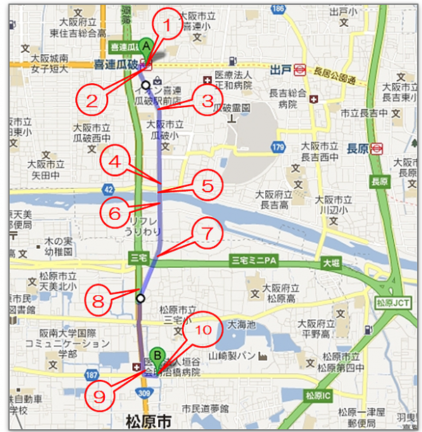 喜連瓜破駅（平野・長吉方面の大阪市）からの案内 | アクセスマップ | いなだ歯科／大阪府松原市の口コミで評判の歯科医院です。